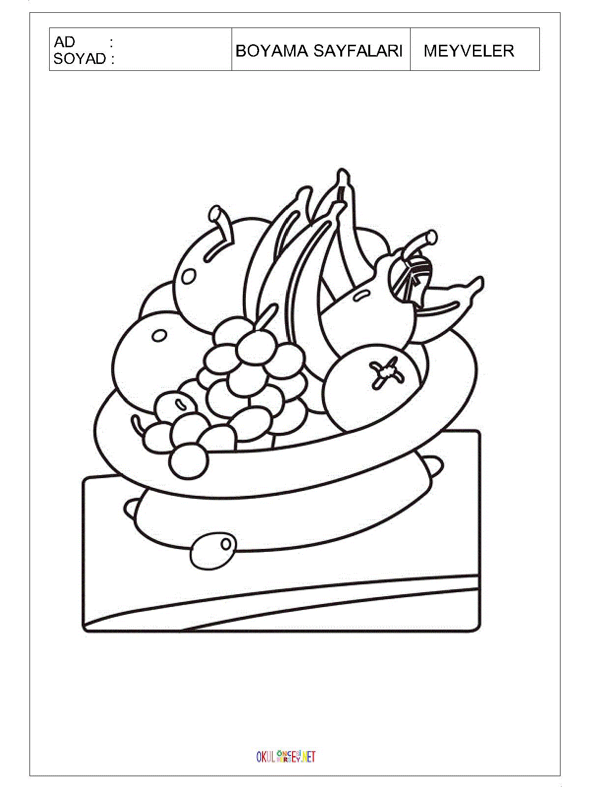 MEYVE-BOYAMA SAYFALARI-OKUL ÖNCESİ HERŞEY