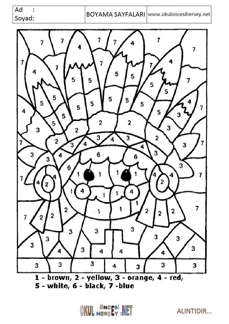 Rakama Göre Boya Boyama Sayfaları