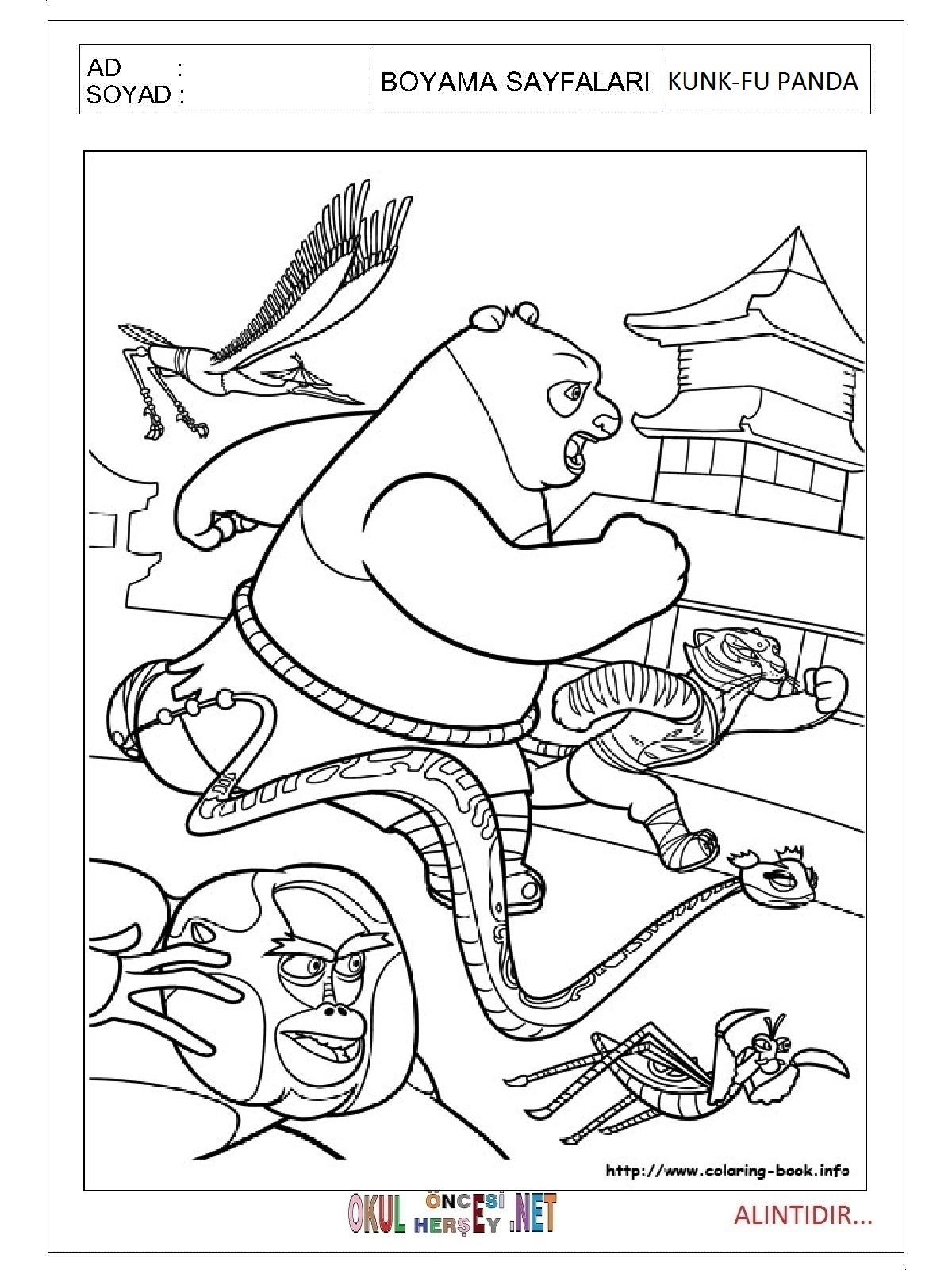 Kunk-Fu Panda Boyama Sayfaları