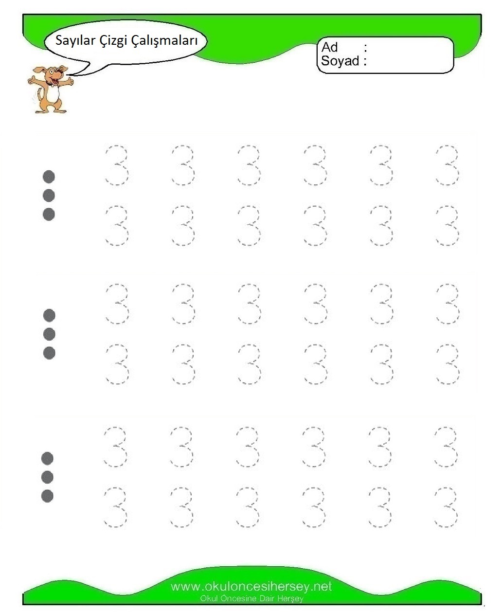 3 Rakamı Çizgi Çalışmaları