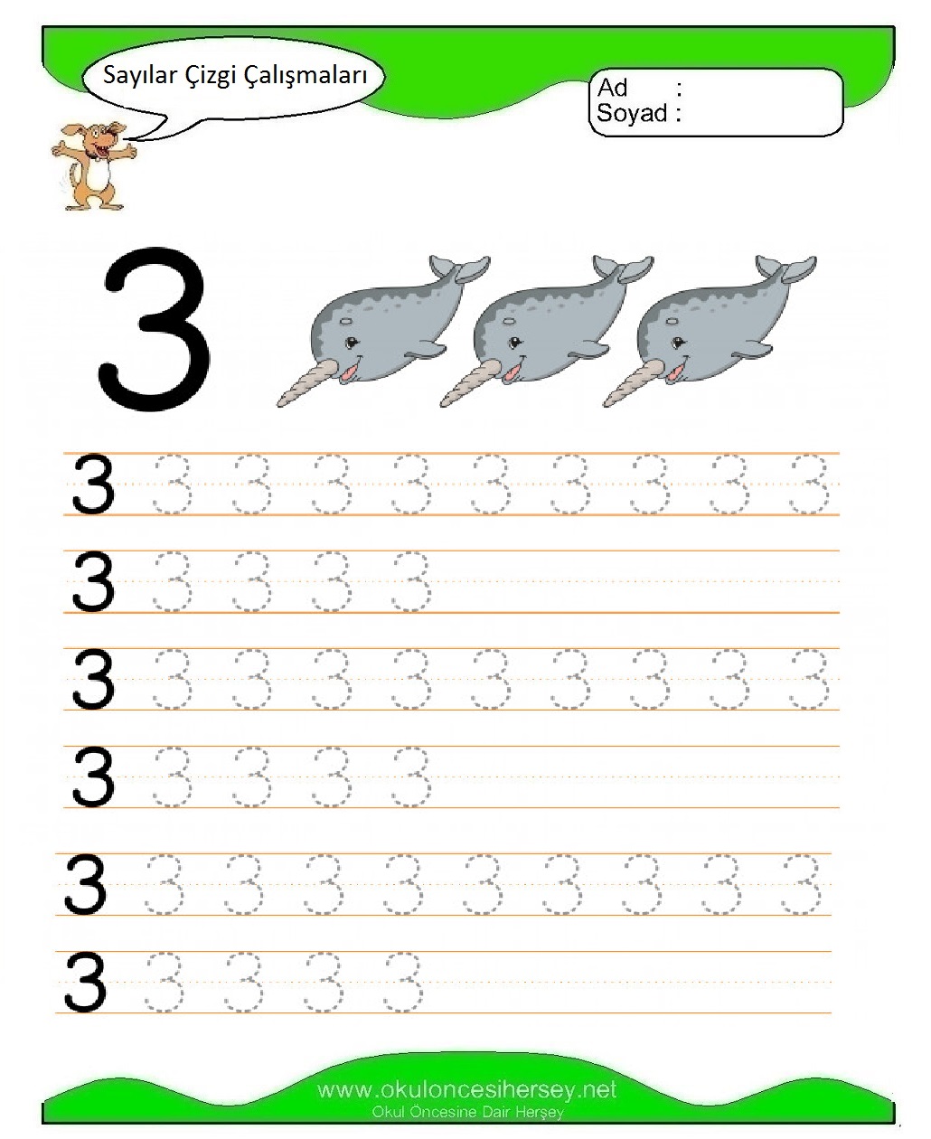3 Rakamı Çizgi Çalışmaları