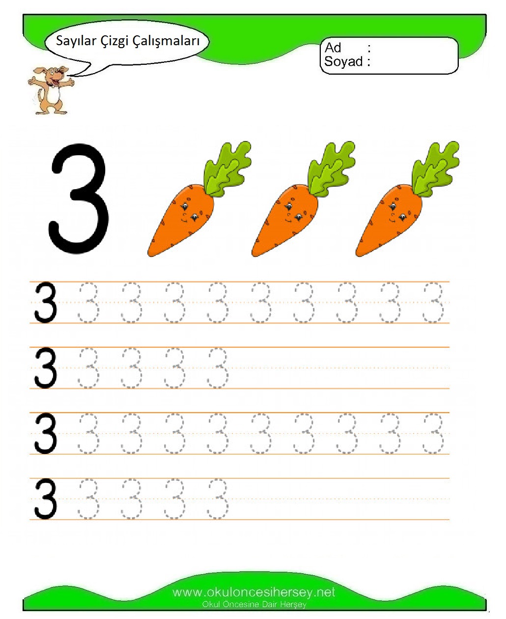 3 Rakamı Çizgi Çalışmaları