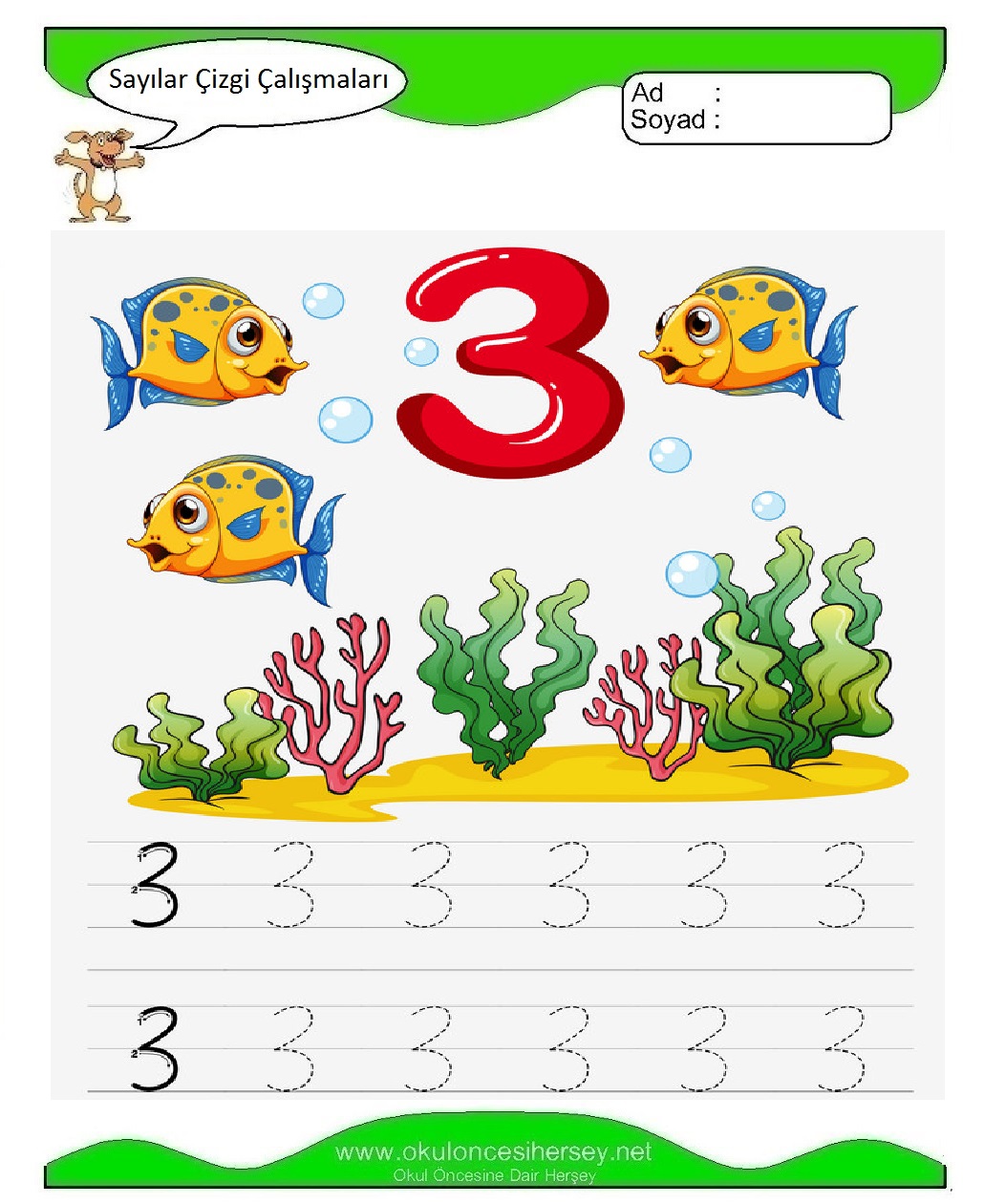 3 Rakamı Çizgi Çalışmaları
