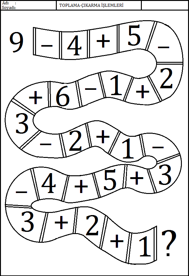 Toplama - Çıkarma İşlemi Çalışma Sayfaları